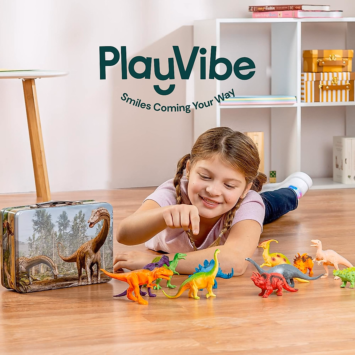 PLAYVIBE Dinosaur Toys for Kids 3-5 – 12 Realistic Small Dinosaur Figures with Storage Box, 5-7 Years Old – Toddler Boy Dino Toys