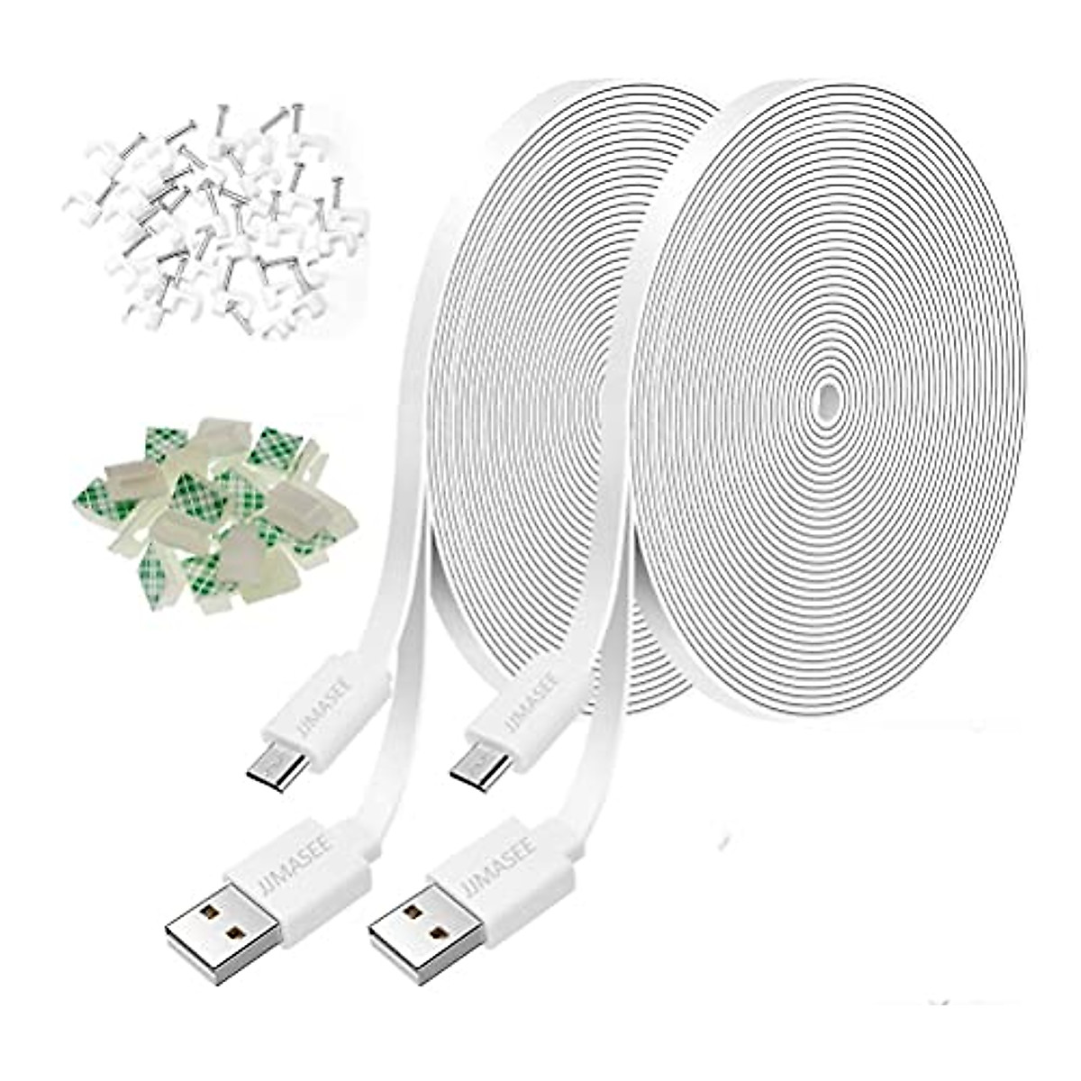 JJMASEE 2 Pack 26FT Power Extension Cable for Wyze Cam V3,WyzeCam Outdoor,Arlo Essential,Eufy,Kasa,Yi,Blink Camera,NestCam Indoor,Micro USB Charging Cord for Security Camera(White)