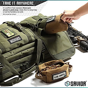 Savior Equipment Loose Sacs 4-Pack Tactical Ammo Pouch Firearm Ammunition Carrier Bag, ID Patches Included, Rifle Carbine Pistol Revolver Ammos Transportation Soft Case Hunting Shooting Range Gear