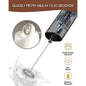Homradise Electric Milk Frother Handheld, Coffee Frother Battery Operated Foam Maker Frother for Coffee, Frappe, Latte, Matcha, Protein Powder-Black
