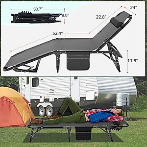 ABORON Adjustable Recliner Patio Chair with Mattress, 3in1 Heavy Duty Outdoor Lawn Garden Lounge Chair, Oversized Folding Portable Camping Chair (Recliner Chair, Atramentous Bed & Black Pad)