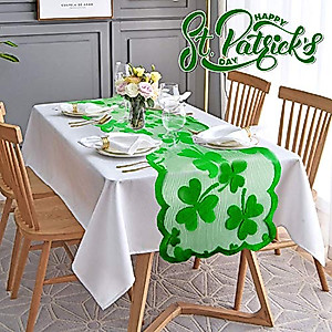 Camlinbo St Patrick's Day Decorations St Patrick's Day Table Runner Green Clovers Print 13x72 Inch Irish Clovers Embroidered Table Runner for Home Irish Party Favor Lucky Day Decoration Table Runner