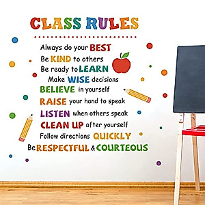 Mfault Classroom Rules Inspirational Quote Wall Decals Stickers, Motivational Sayings Kids Nursery Decoration Bedroom Art, Baby Boys Girls Toddlers Daycare School Educational Decor