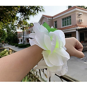 4 Pcs White Hawaiian Leis with Green Leaves for Graduation Party, Dance Party, Photo Prop in Outdoors (White)