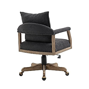 Luoyisimall Adjustable Swivel Desk Chair，Boucle Upholstered Seat Home Office Computer Chair with Wheels and Back Pillow,Solid Wood Task Execution Armchair for Office Study Makeup (Black)