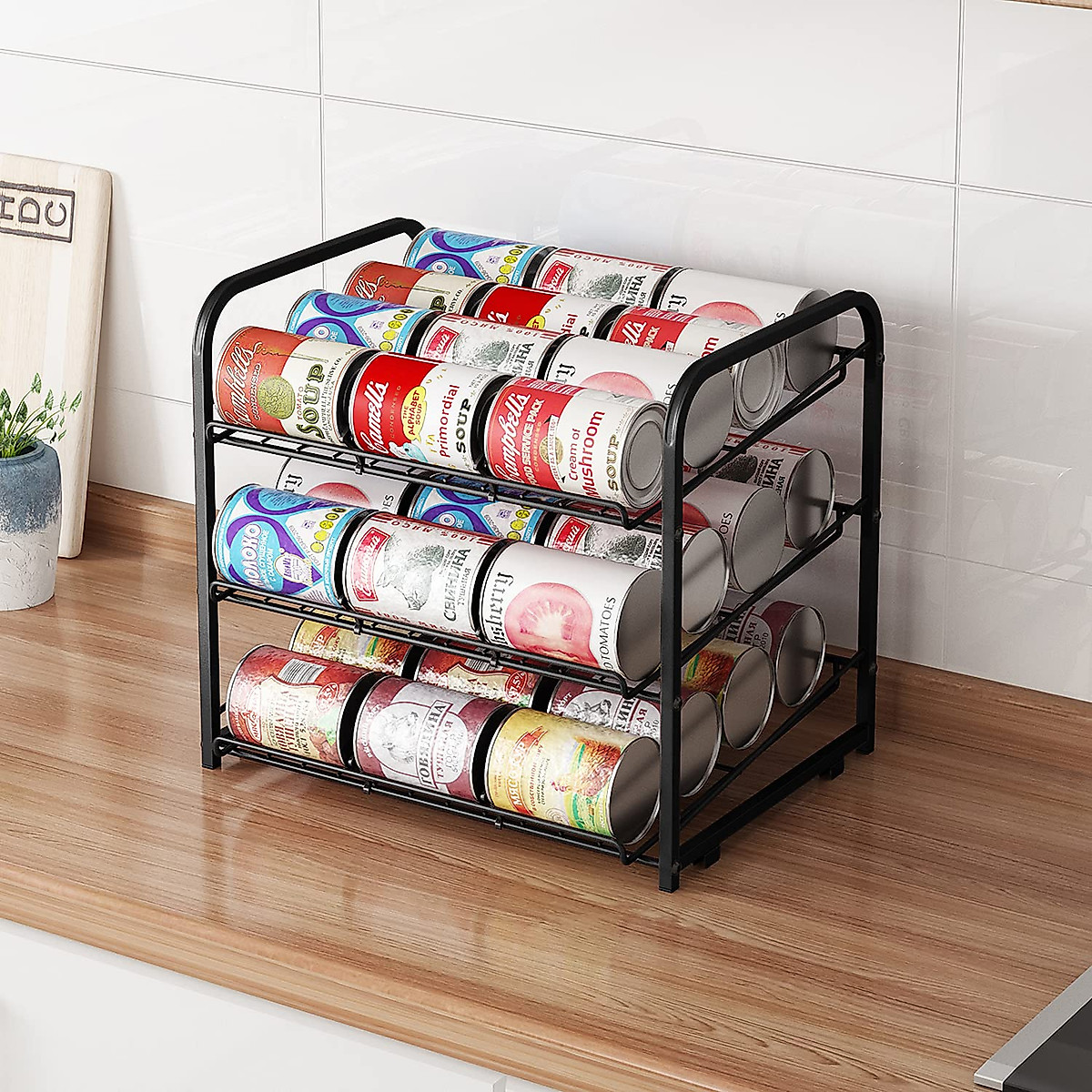 AIYAKA 3 Tier Stackable Can Rack Organizer,for food storage,kitchen cabinets or countertops,Storage for 36 cans,2-piece,silver