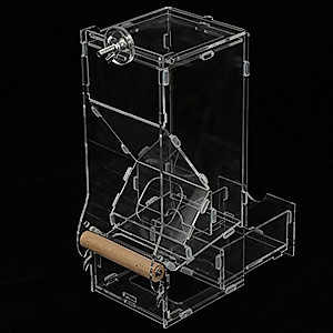 No Mess Acrylic Pet Parrots Birds Feeder with Perch Cage Automatic Food Feeder Cage Toy Parakeet Seed Food Container(L Single Type)