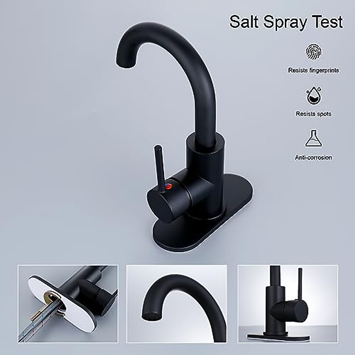 RKF Single-Handle Bathroom Sink Faucet, Swivel Spout, with Pop-up Drain with Overflow and Supply Hose,Bar Sink Faucet,Small Kitchen Faucet Tap,Matte Black,BF3501P-MB