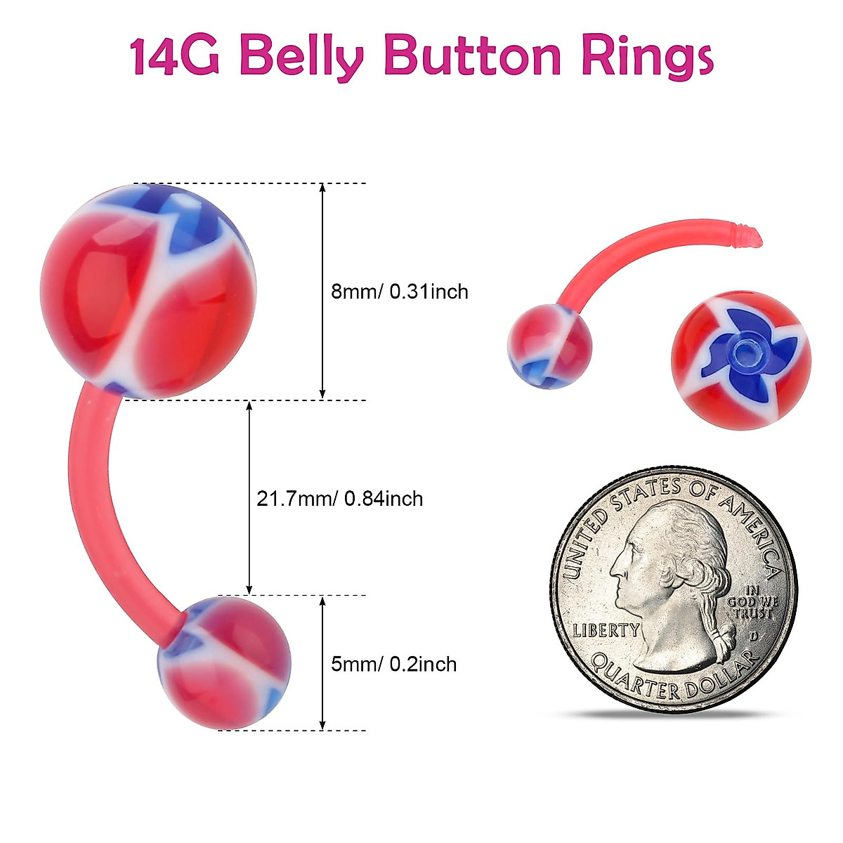 CrazyPiercing Wholesale Lot of 50pcs Belly Navel Button Rings Bar Barbells Ball Acrylic Steel