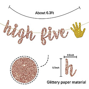 INNORU High Five Banner, Rose Gold Glitter Children 5th Birthday Party Decorations, 5th Birthday Garland Bunting, Boy Girl 5th Birthday Party Supplies