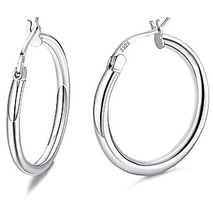Milacolato 925 Sterling Silver Hoop Earrings for Women 18K White Gold Plated Chunky Huggie Hoop Earrings Hypoallergenic Lightweight Round-Tube Circle Big Hoop Earrings 20mm