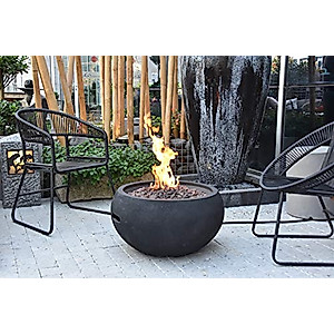 Modeno Outdoor York Fire Pit Table Grey Durable Round Fire Bowl Glass Fiber Reinforced Concrete Propane Patio Fire Place 27 Inches Electronic Ignition Cover and Lava Rock Included