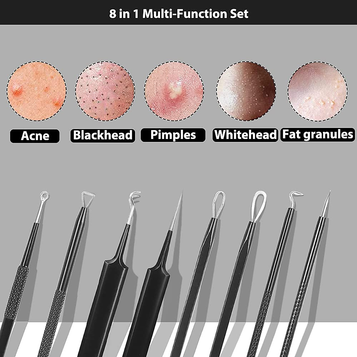 Glamne Blackhead Remover Pimple Popper Kit Acne Comedone Extractor Blemish Extraction Popping Tools (Black)