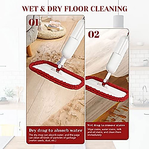 Nofaner Spray Mop, Mops for Floor Cleaning Kitchen Dry Wet Flat Mop with 22 Oz Refillable Bottle 4 Washable Pads 1 Slicker Scraper for Wood Laminate Vinyl Ceramic Hardwood Tiles