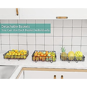 Fruit Basket for Kitchen Counter, 3-tier Fruit Holder Stand for Kitchen Countertop, Large Capacity Fruit Bowl Baskets for Kitchen Counter, Wire Baskets for Storage of Snack Produce Potato Onion