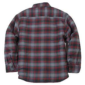 YAGO Men's Quilted Lined Long Sleeve Flannel Plaid Button Down Shirt Jacket YG2611 (Red/Gray, AC7, X-Large)