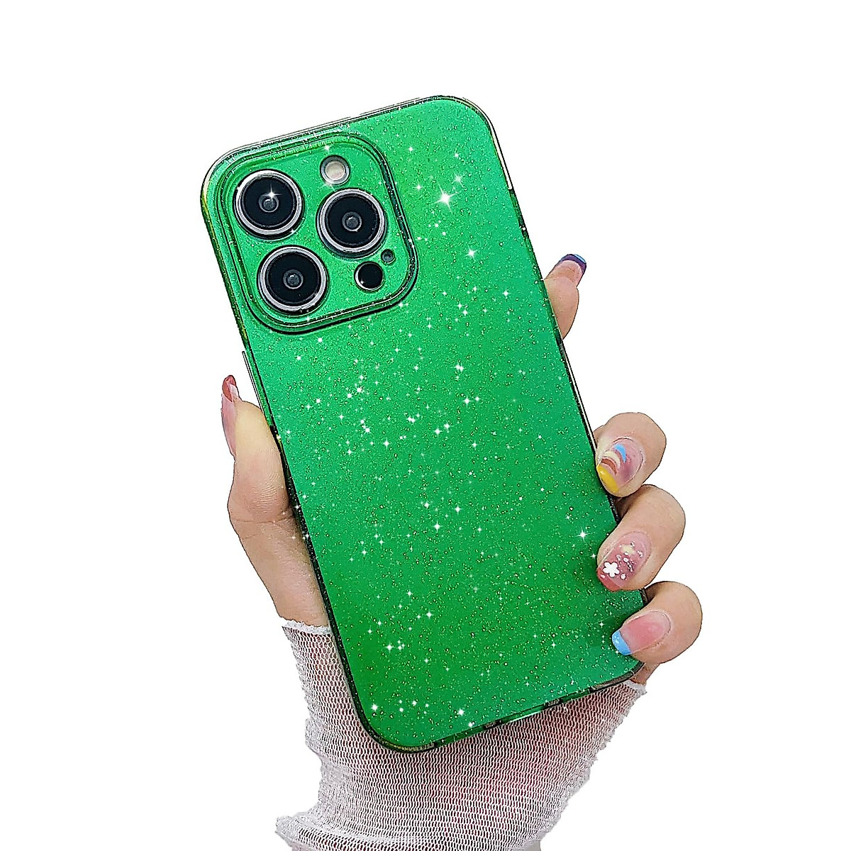 YUMUPIFE Compatible with iPhone 13 Pro Max Case,Cute Glitter Bling for Women Girls Silicone Non-Slip Shockproof Soft TPU Phone Case,for iPhone 13 Pro Max 6.7 inch(Malachite Green)