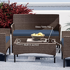 Nestl Outdoor Patio Furniture Sofas, Standard, Brown Base/Navy Blue Cushions