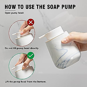 Agyiuns Marbled Blue Soap Dispenser, Ceramic Foaming Soap Dispenser with Easy-to-Press Pump for Bathroom 12 oz refillable Liquid Hand soap and Lotion for Kitchen (Marbled Blue Foam Dispenser)