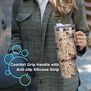 puhnhsv 30 oz Horse Tumbler With Handle and Straw, 30oz Insulated Stainless Horse Tumbler Coffee Travel Mugs Cup Water Bottle Horse Lovers Gifts for Women Girls