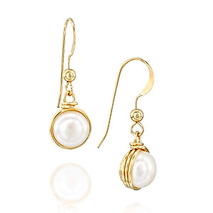 14k Gold Filled Hand Wrapped 8mm Cultured Pearl Earrings Bridal & Weddings Jewelry or Bridesmaids Gifts