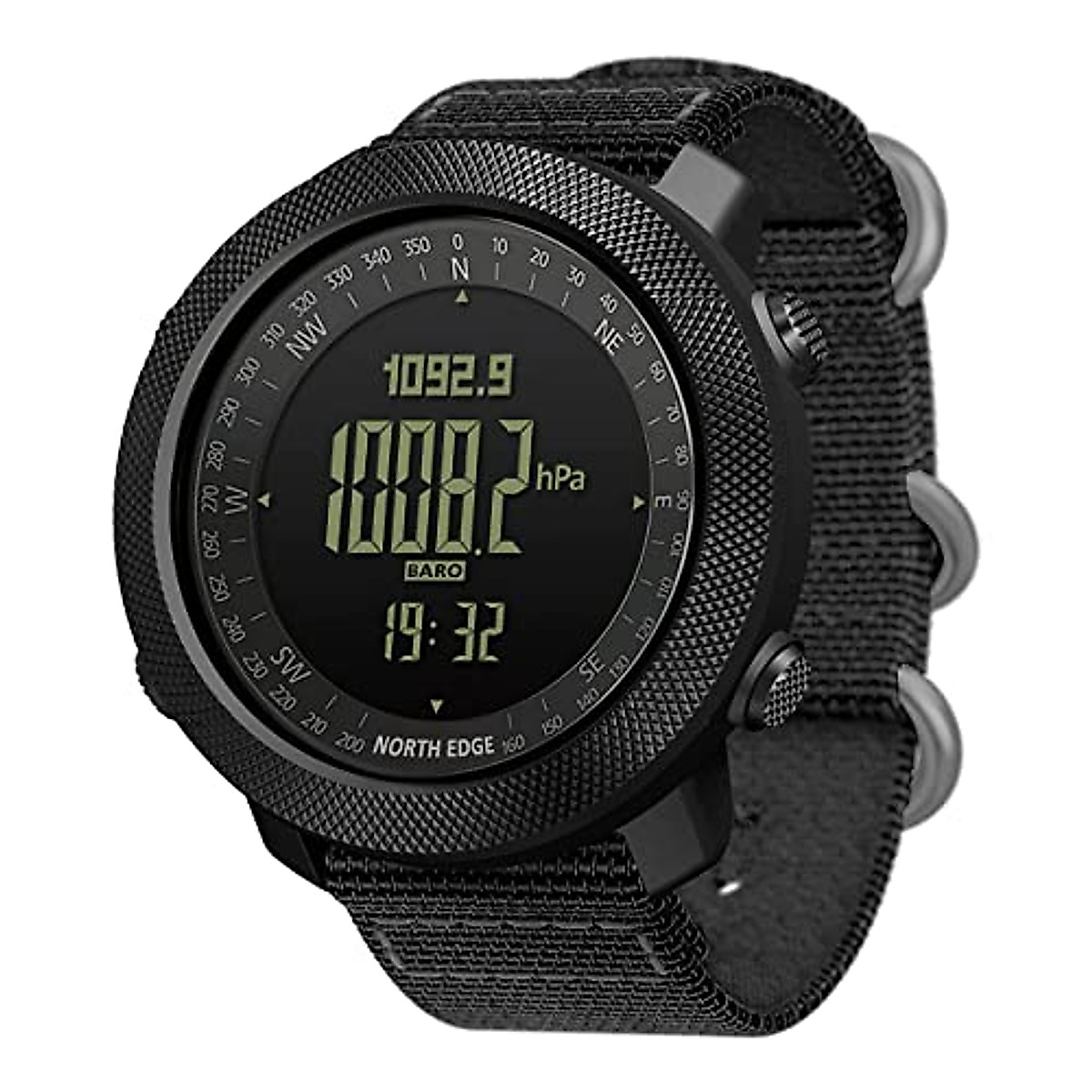 NORTH EDGE Apache Tactical Watches - Digital Outdoor Sports Survival Military Watches for Men, Compass, Rock Solid, Durable Nylon Band, Steps Tracker, Pedometer Calories