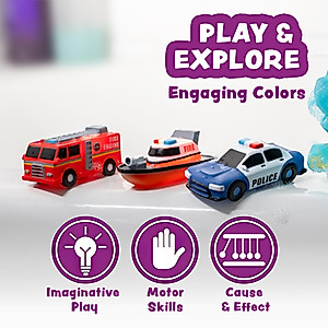 Tub Works® Emergency™ Cars Light Up Bath Toys, 6 Pack | Water-Activated Light Up Toys Flash & Change Color | Soft, Squeezable Baby & Toddler Bath Toys | Sensory Toys with Bath Lights for Kids Bath