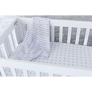 Ely's & Co. Kid's Waterproof Pack n Play Portable Mini Crib Sheet with Mattress Pad Cover Protection, White and Grey Chevron and Polka Dots (2 Pack)