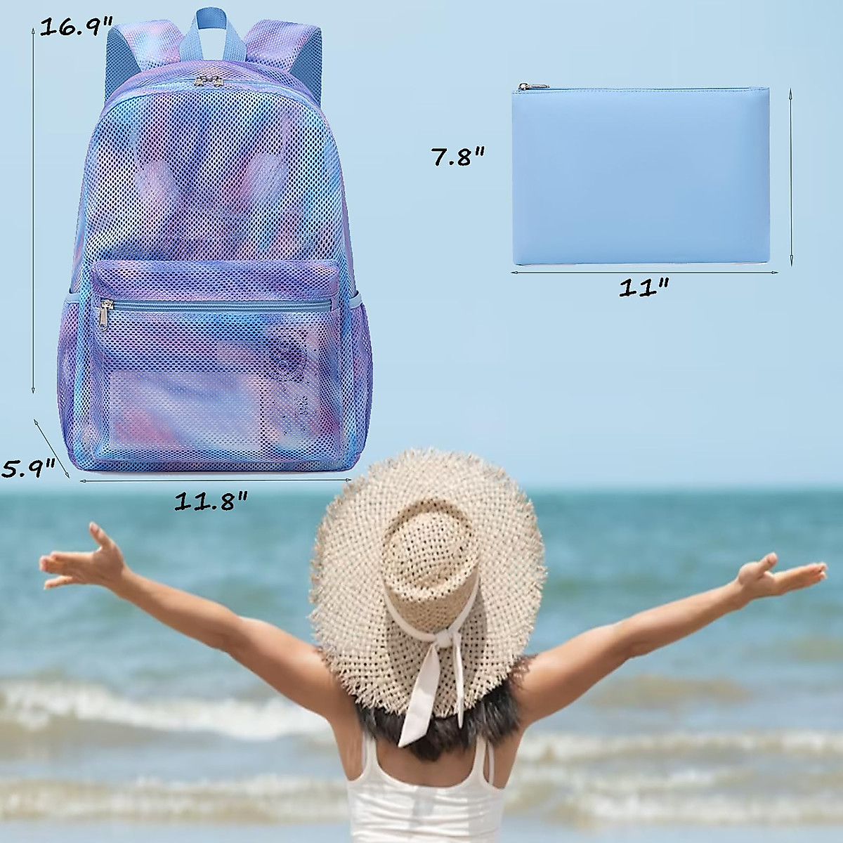 Jumpopack Mesh Backpack for Girls Kids Semi-Transparent Mesh School Backpack Bookbag Lightweight See Through Backpack for Beach Gym Travel(Marble)