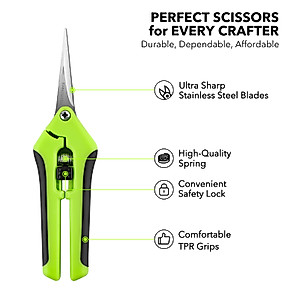 2PCS Ergonomic Spring-Action Scissors,Spring-Loaded Craft Shears with Stainless Steel Blades,Slide Lock,and Anti-Slip Grips,Heavy-Duty All-Purpose Craft Scissors,Arts and Crafts Scrapbooking Tool