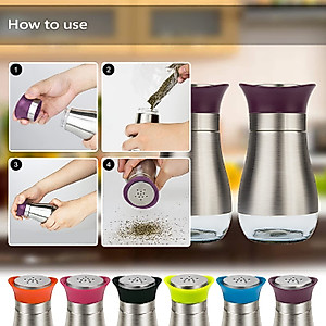 Evelyne Salt Pepper Seasoning Glass Shaker with Stainless Steel Cover 2 pcs Pack Set (Purple)