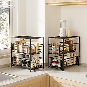 Almaybe Under Sink Organizers and Storage, 2 Tiers Metal Adjustable Height Pull Out Cabinet Organizer, Stackable for Kitchen Bathroom Organizers and Storage (Black)