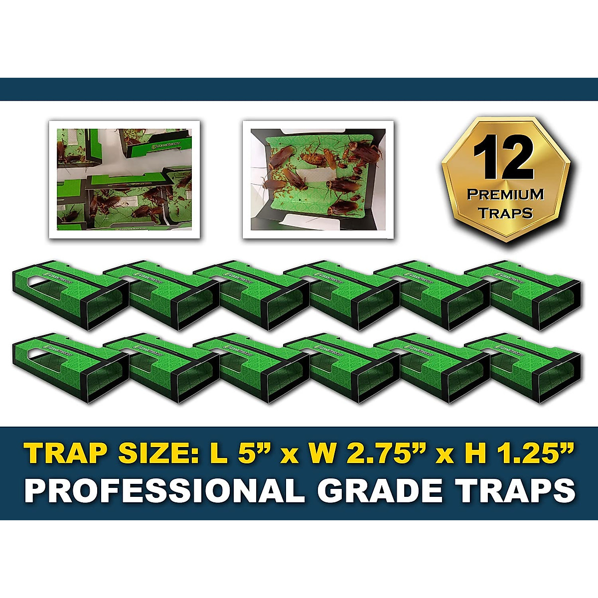 MaxGuard Roach + Spider Traps (12 Box Traps) | Non-Toxic Extra Sticky Box Traps | Trap and Kill German Cockroach, American, and Oriental Roaches Plus Crawling Bugs & Insects House |
