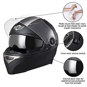 AHR Motorcycle Full Face Helmet Dual Visor Street Bike Lightweight DOT Approved Helmet Snowmobile Touring Sports for Adult Run-F1 (Matte Black, Large)