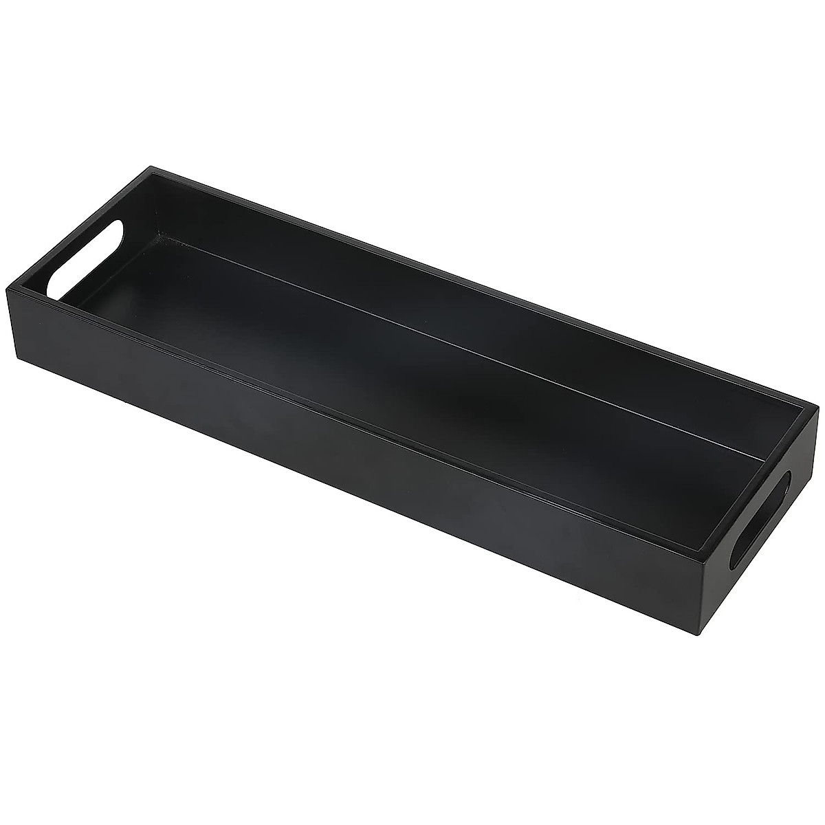 MyGift 16-inch Metal Matte Black Decorative Tray, Rectangular Narrow Serving Tray with Cutout Handles