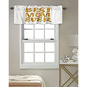 RainbowDay Valance Curtain Elegant Decorative Rod Pocket Valances Gold Best Mom Ever White Background Window Curtain Valance for Kitchen Bathroom Bedroom Basement Cafe,1 Panel 42x12 Inch
