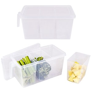7Penn Divided Food Storage Containers 2pk - 2gal Air Tight 3 Compartment Veggie Tray - Handled Salad Bar Containers for Fridge with Lid - Square Produce Storage Bin Food Prep Container for Snacks