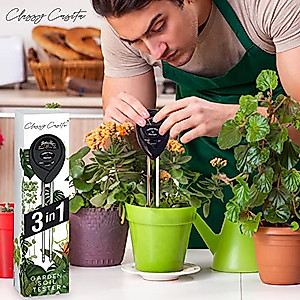 Classy Casita 3-in-1 Garden Soil Tester- Three Way Plant Soil Test Kit to Measure Soil Moisture, pH-Value, and Sunlight, Indoor and Outdoor Measuring Tool for House, Garden, Lawn,& Farm, White.