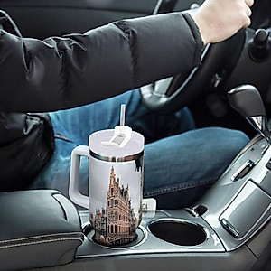 ODAWA Amsterdam Roses Street Insulated Coffee Tumbler with Lid and Straw Thermal Cups for Hot and Cold Drinks 40 Oz Stainless Steel Coffee Mug