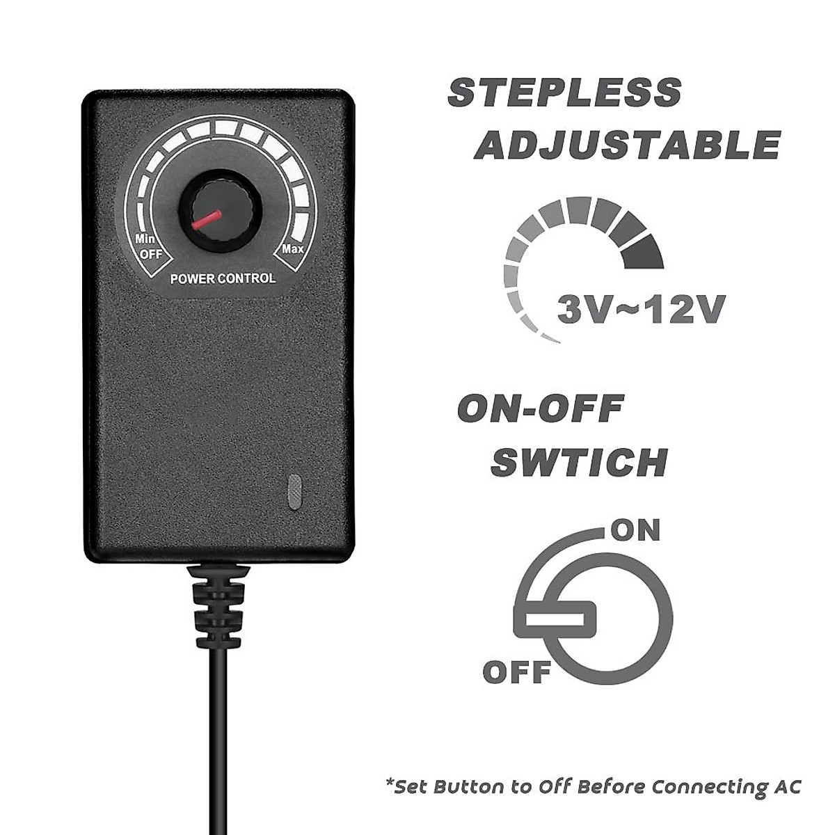 UTUO Variable Speed Fan, 110V 120V 220V AC Powered 120mm Dual Ball Bearings Air Exhaust Vent Cooling Axial Flow Muffin Fan with 3 to 12v DC Adjustable Speed Control Dimmer Switch