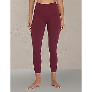Colorfulkoala Women&#039;s High Waisted Tummy Control Workout Leggings 7/8 Length Yoga Pants with Pockets (S, Wine Red)