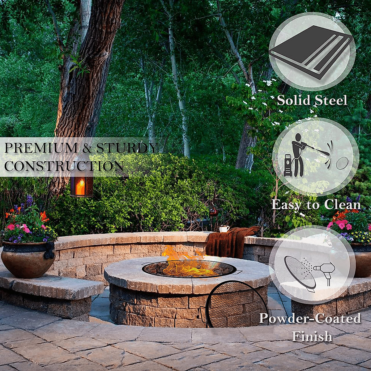 SIMOND STORE 24" Round Cooking Grate X Marks Heavy-Duty Steel Round Fire Pit Grill