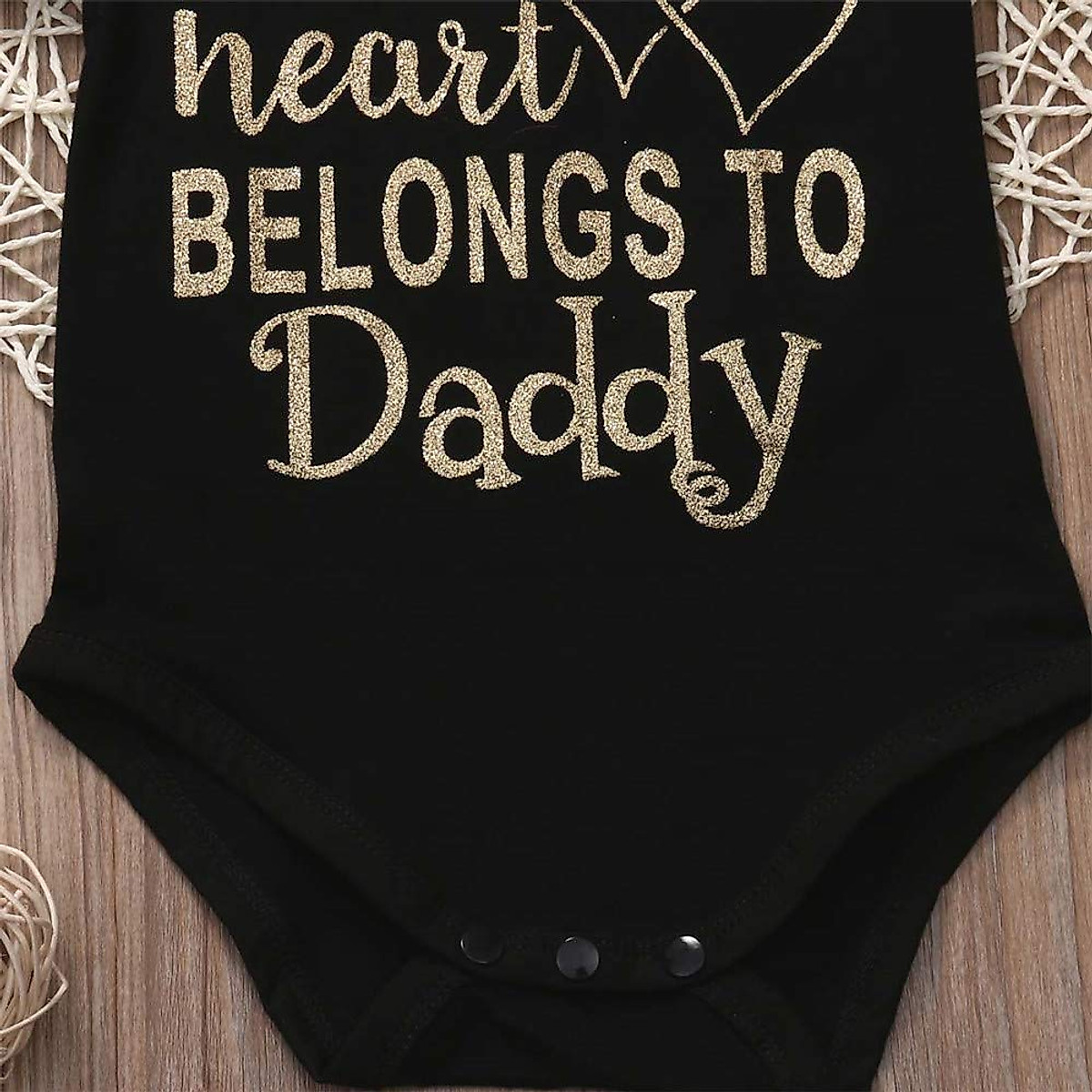 Infant Baby Girls Daddys Letter Playsuit Romper Bodysuit Short Sleeve Shirt (My Heart Belongs to Daddy-Black, 3-6 Months)