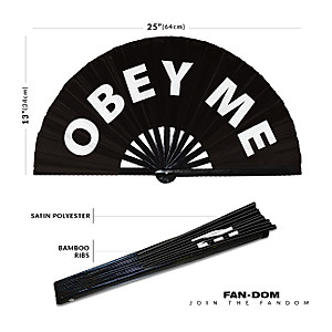 Obey Me hand fan foldable bamboo circuit hand fan funny gag slang words expressions statement gifts Festival accessories Rave handheld Circuit event fan Clack fans (Black)