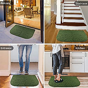 TOONOW Indoor Doormat Front Door Mat,30"x18", Low-Profile Machine Washable Kitchen Rug, Absorbent Mud Half Round Entrance Mat for Outdoors, Entryway, Patio, Bedroom, Olive Green