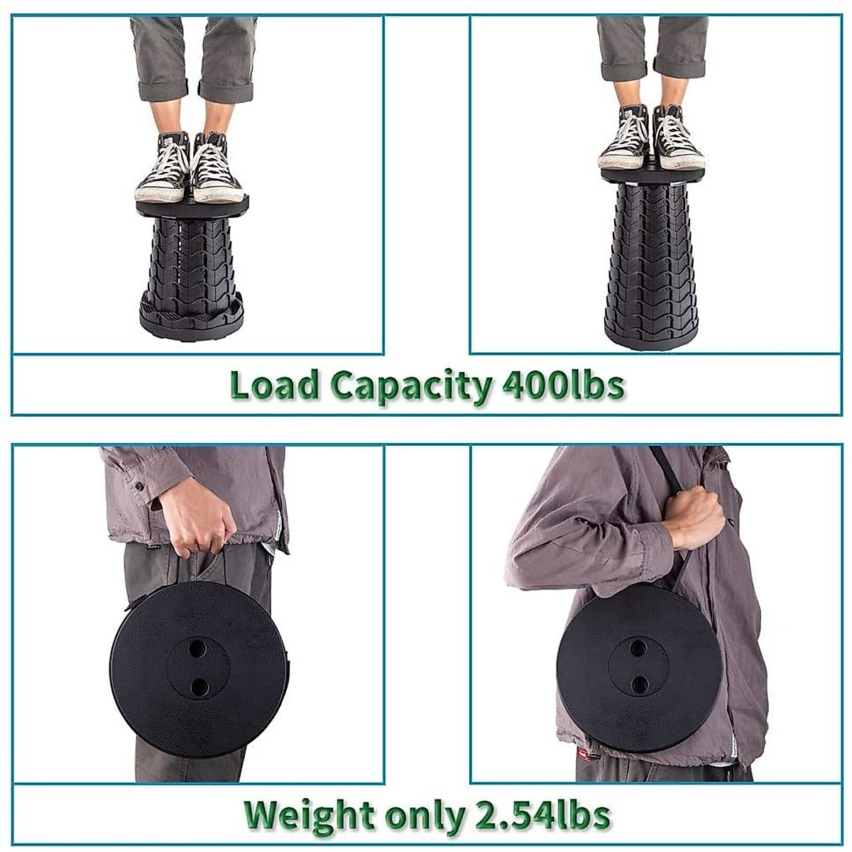 2023 Upgraded-Portable Collapsible Folding Stool, Retractable Telescoping Foldable Camping Stool for Adults for Outdoor Fishing Hiking Gardening Travel BBQ (Black)