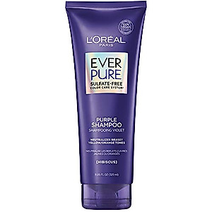 L'Oreal Paris EverPure Sulfate Free Brass Toning Purple Shampoo for Blonde, Bleached, Silver, or Brown Highlighted Hair, 11 Fl; Oz (Packaging May Vary)