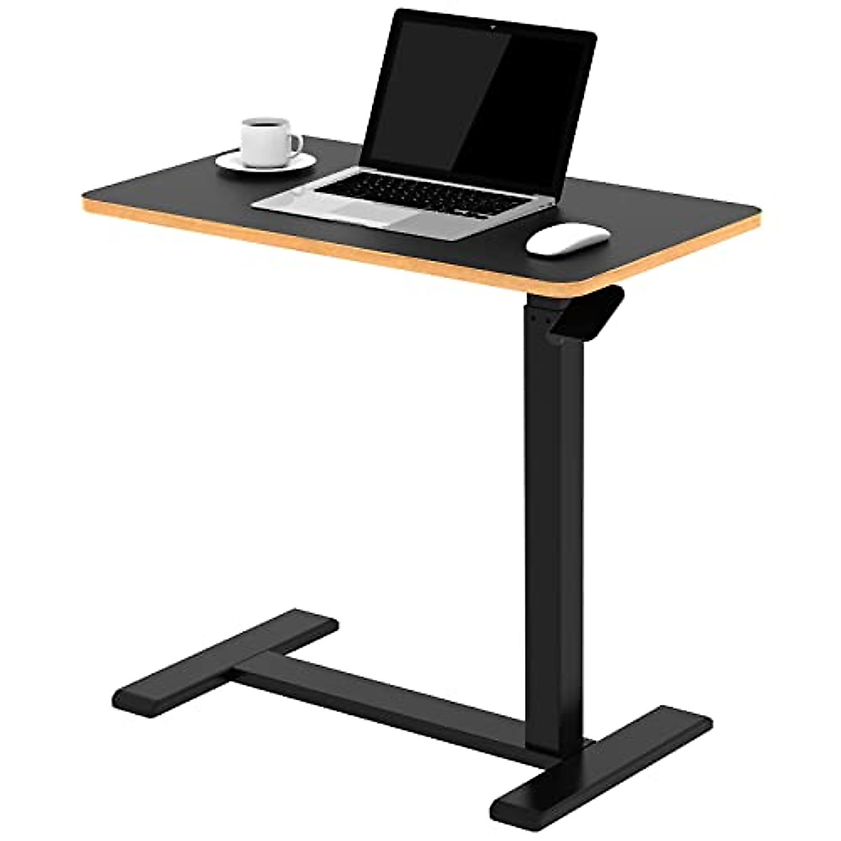 SANODESK Medical Adjustable Overbed Bedside Table with Hidden Casters, Pneumatic Mobile Laptop Computer Standing Desk Cart with Tray, Hospital and Home Use(27.6" W x 15.7" D, Black)