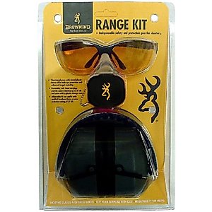 Browning Range Kit Shooting Glasses, Foam Earplugs, and Adjustable-fit Earmuffs Combo Pack