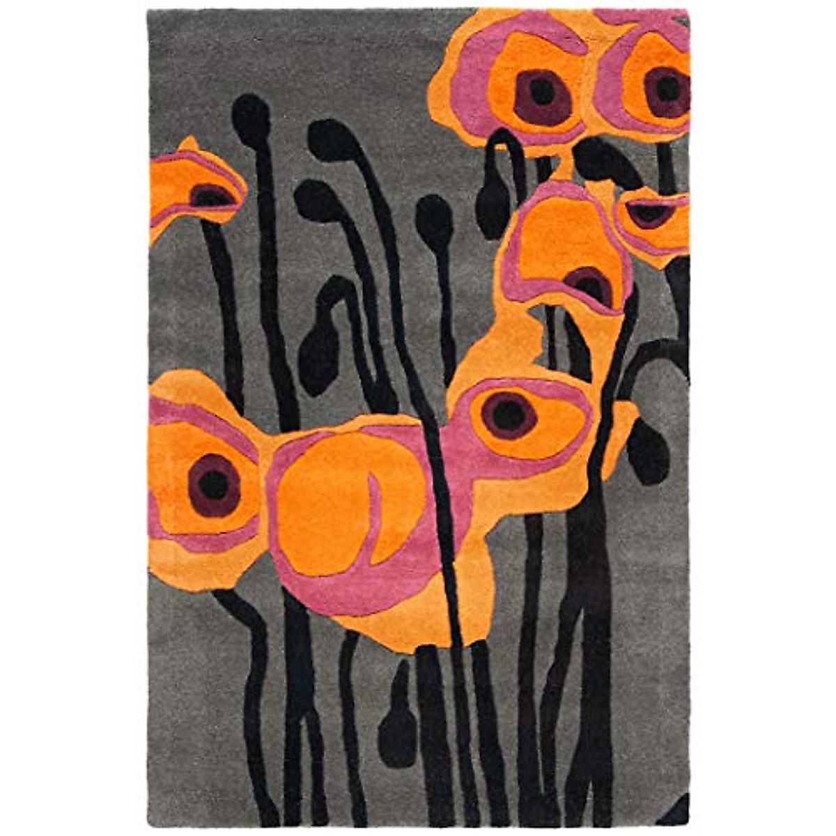 SAFAVIEH Soho Collection 3'6" x 5'6" Grey/Orange SOH853B Handmade Abstract Premium Wool & Viscose Area Rug